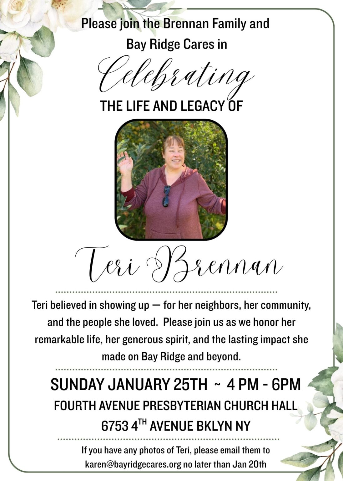 Bay Ridge Cares to celebrate the life of community leader Teri Brennan ...